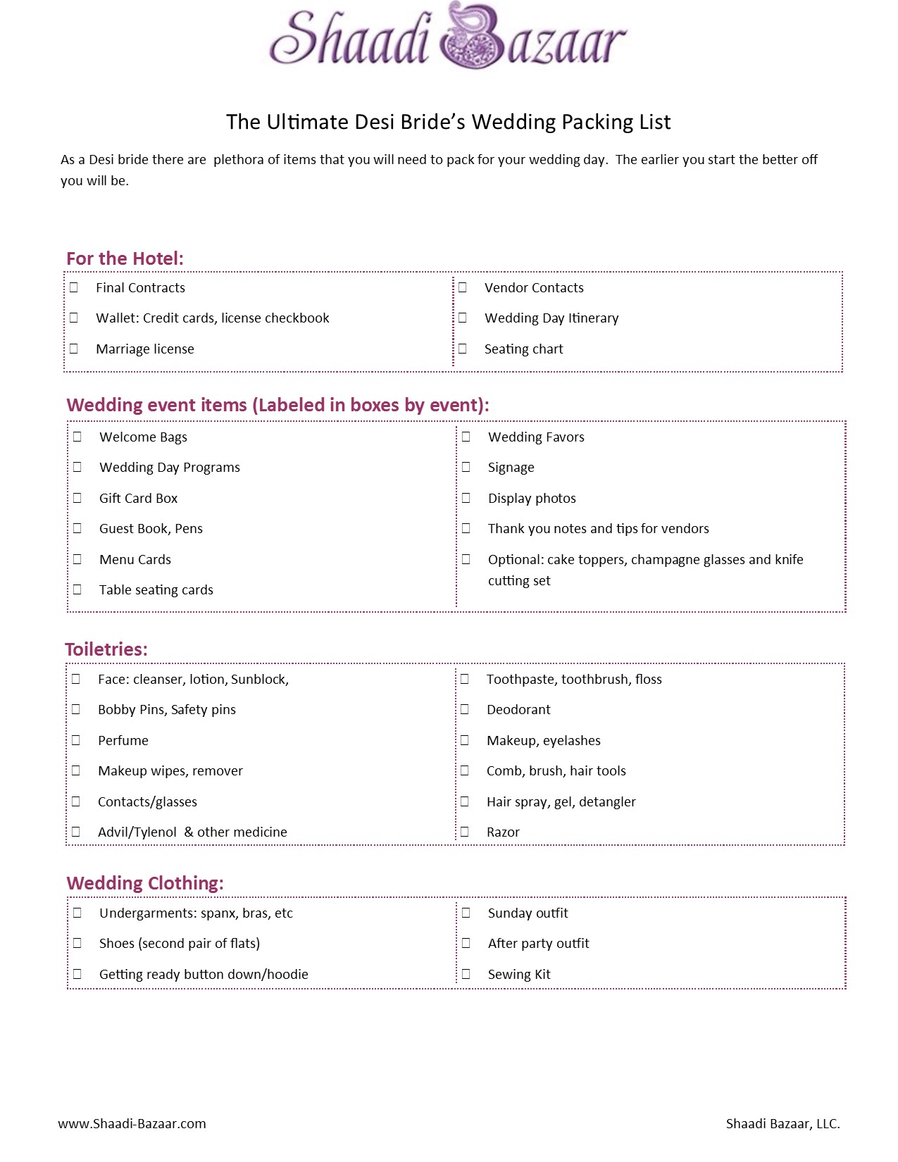 Ultimate wedding packing list - Shaadi Bazaar